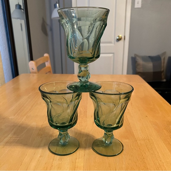 Dining | Elegant Mid Century Modern Green Glass Goblets Set | Poshmark